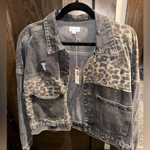 POL | Jackets & Coats | Leopardblack Denim Jacket | Poshmark